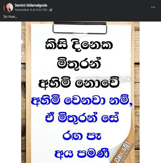 නැතිවුණේ මිතුරන් විදිහට රඟපාපු අය විතරයි..!” - අවසන සේමිණි ද යථාර්ථය ...